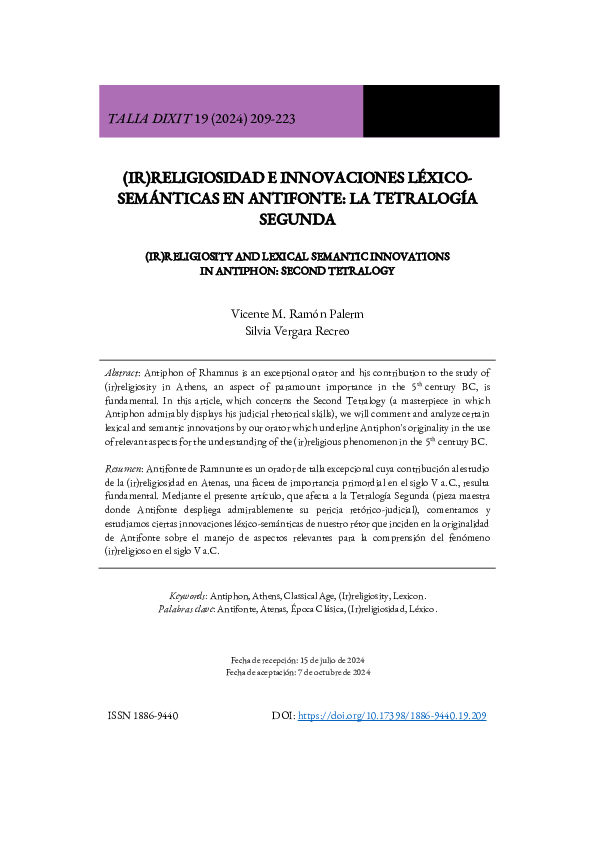 (PDF) (IR)RELIGIOSIDAD E INNOVACIONES LÉXICO-SEMÁNTICAS EN ANTIFONTE ...