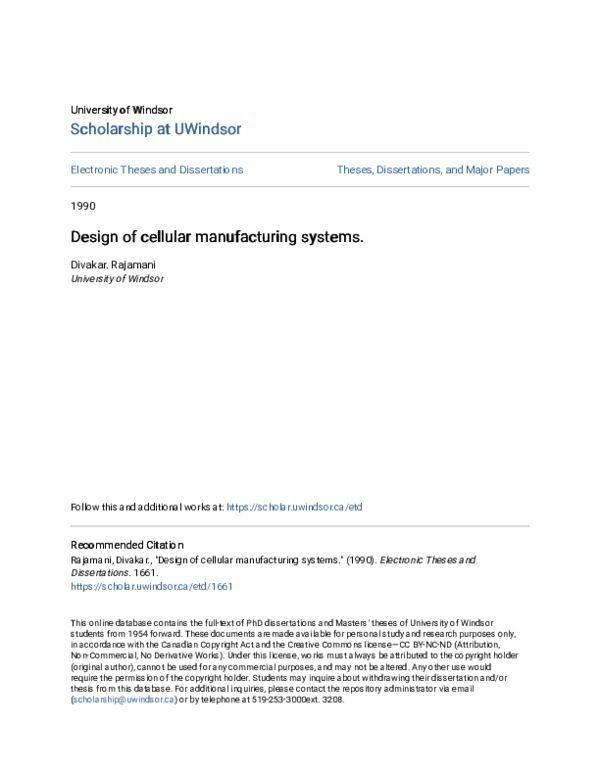 (PDF) Design of cellular manufacturing systems