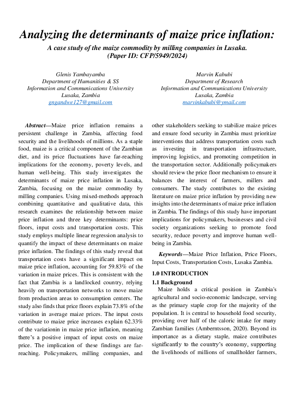 Pdf Analyzing The Determinants Of Maize Price Inflation
