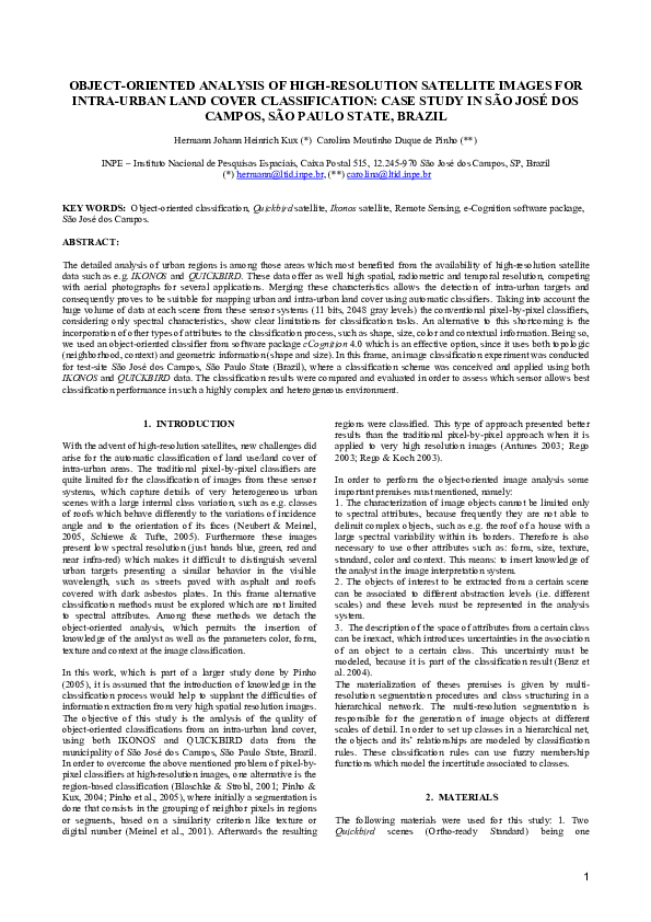 (PDF) Object-oriented analysis of high-resolution satellite images for intra-urban land cover ...