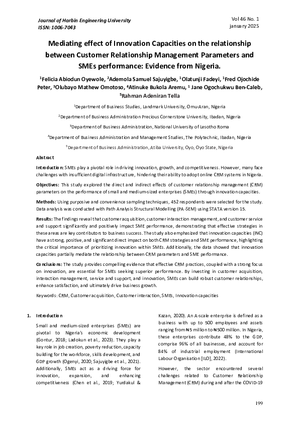 (PDF) Mediating effect of Innovation Capacities on the relationship between Customer ...