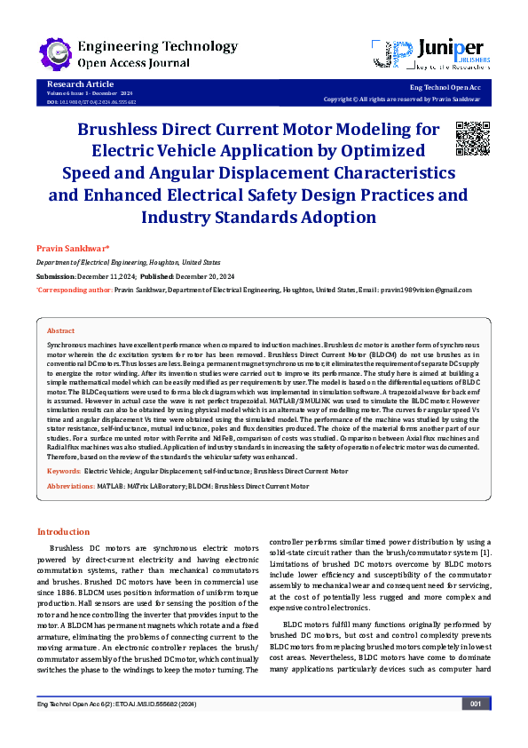 (PDF) Brushless Direct Current Motor Modeling for Electric Vehicle Application by Optimized ...