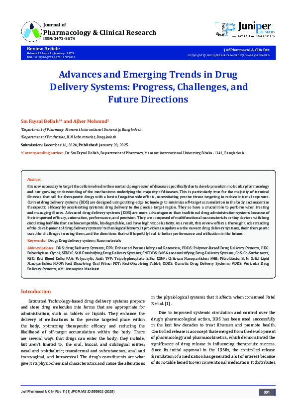 (PDF) Advances and Emerging Trends in Drug Delivery Systems: Progress ...