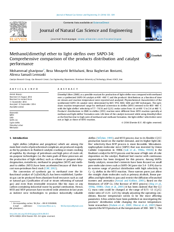 (PDF) Methanol/dimethyl ether to light olefins over SAPO-34 ...