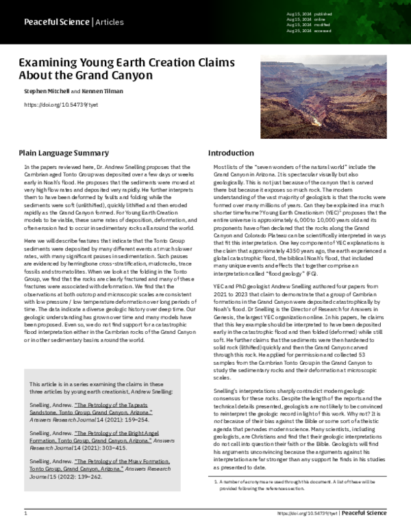 (PDF) Examining Young Earth Creation Claims About the Grand Canyon