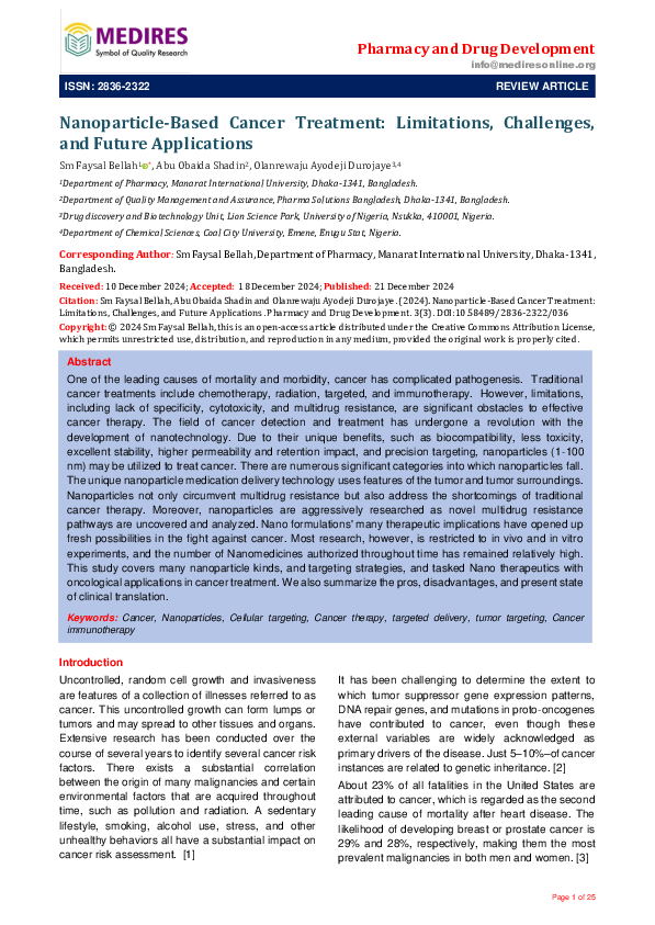 (PDF) Nanoparticle-Based Cancer Treatment: Limitations, Challenges, and Future Applications