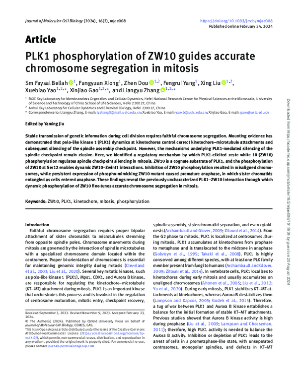 (PDF) PLK1 phosphorylation of ZW10 guides accurate chromosome ...