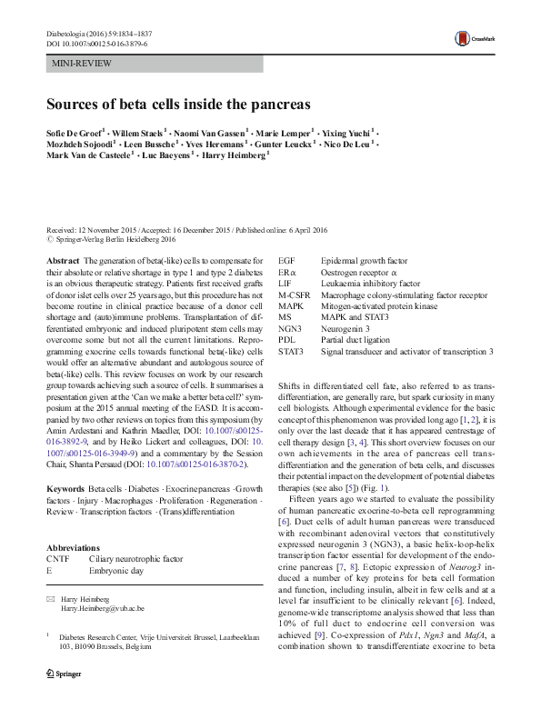 (PDF) Sources of beta cells inside the pancreas