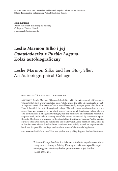 (PDF) Leslie Marmon Silko and her Storyteller: An Autobiographical Collage