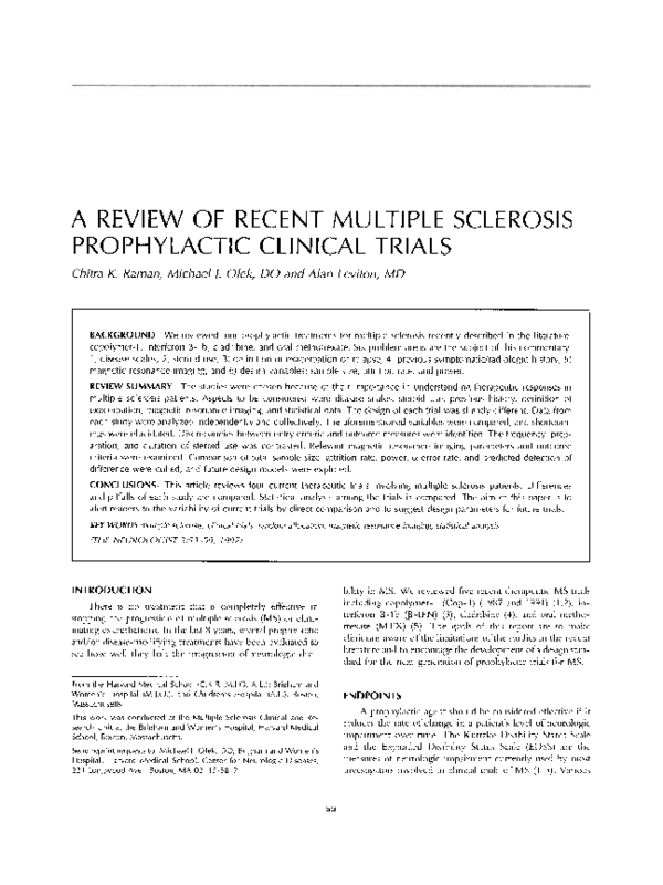 (PDF) A Review of Recent Multiple Sclerosis Prophylactic Clinical Trials