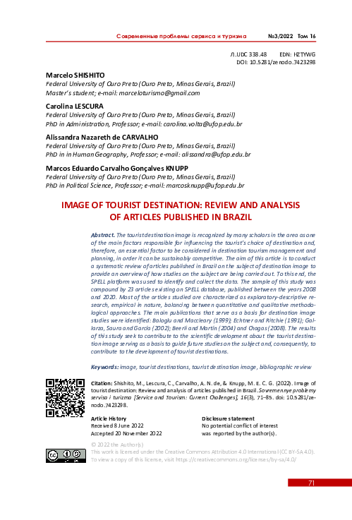 (PDF) Image of tourist destination: Review and analysis of articles ...