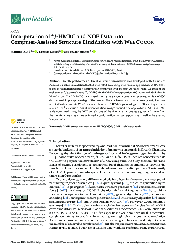 (PDF) Incorporation of 4J-HMBC and NOE Data into Computer-Assisted Structure Elucidation with ...