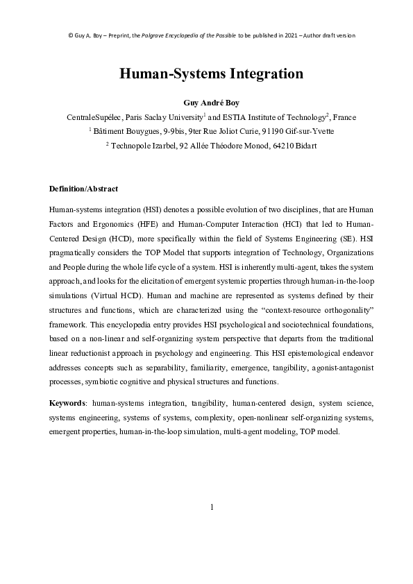(PDF) Human–Systems Integration