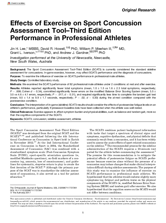 (PDF) Effects of Exercise on Sport Concussion Assessment Tool–Third ...