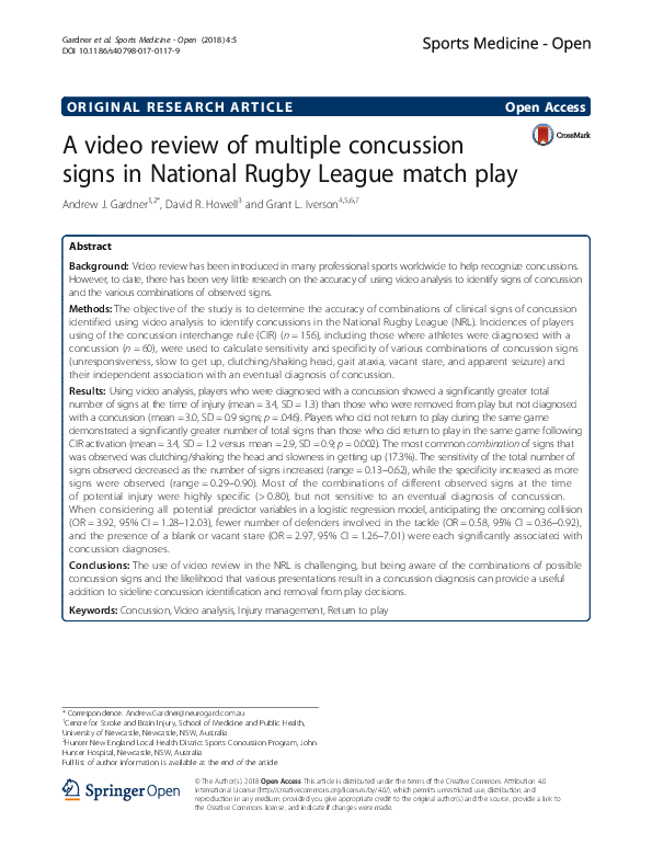 (PDF) A video review of multiple concussion signs in National Rugby ...