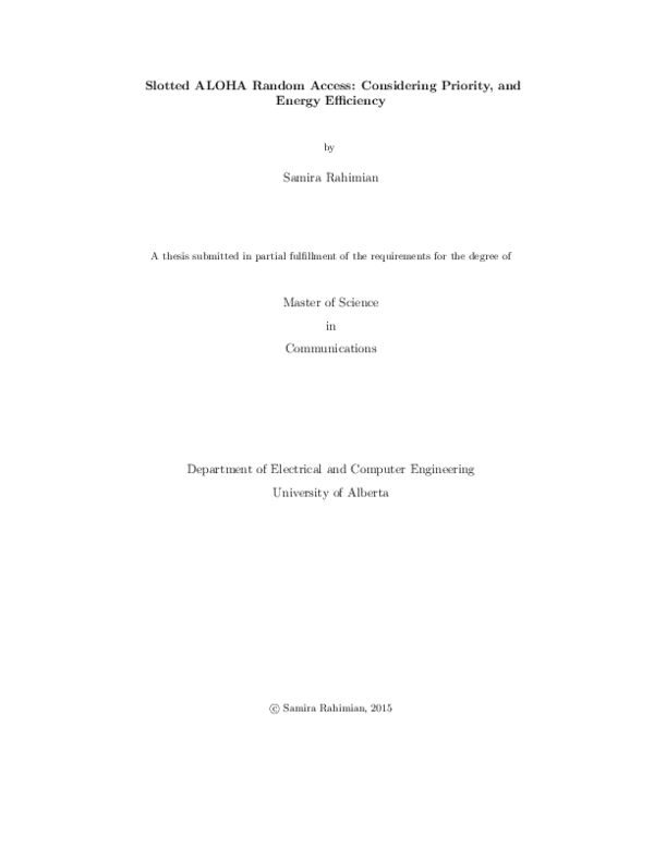 (PDF) Slotted ALOHA Random Access: Considering Priority, and Energy ...