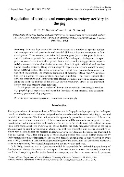 (PDF) Regulation of uterine and conceptus secretory activity in the pig