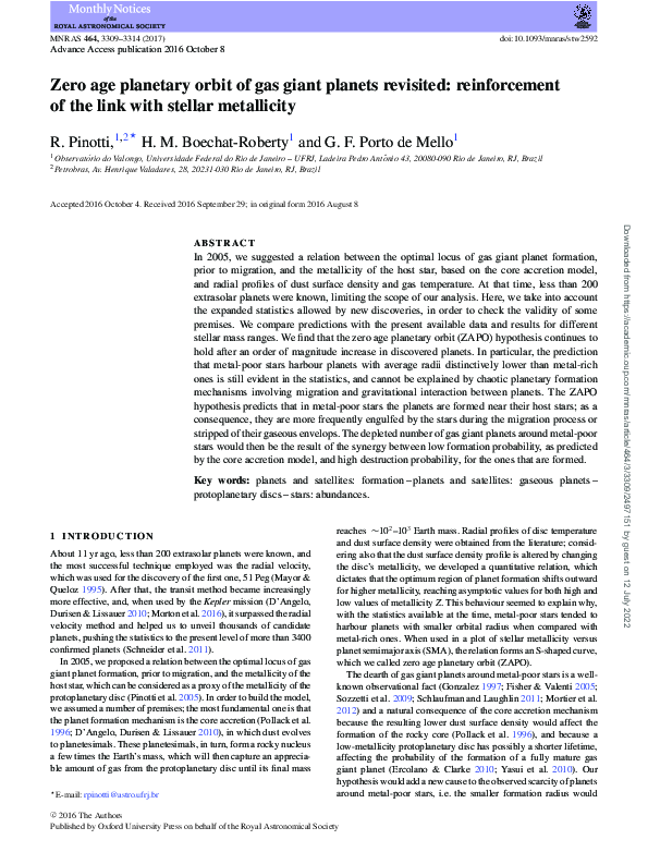 (PDF) Zero age planetary orbit of gas giant planets revisited ...