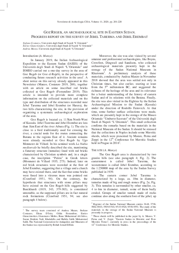 (PDF) Goz Regeb, an archaeological site in Eastern Sudan. Progress ...