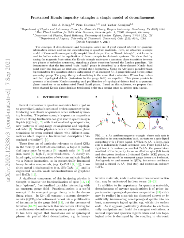 (PDF) Frustrated Kondo impurity triangle: A simple model of deconfinement
