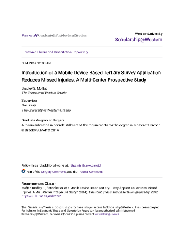 (PDF) Introduction of a mobile device based tertiary survey application ...