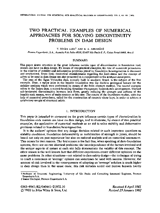 (PDF) Two practical examples of numerical approaches for solving discontinuity problems in dam ...
