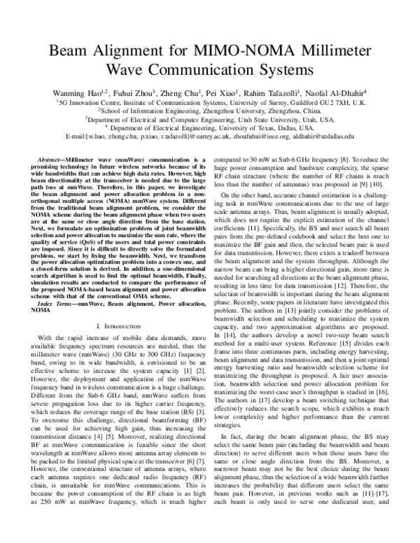(PDF) Beam Alignment for MIMO-NOMA Millimeter Wave Communication Systems