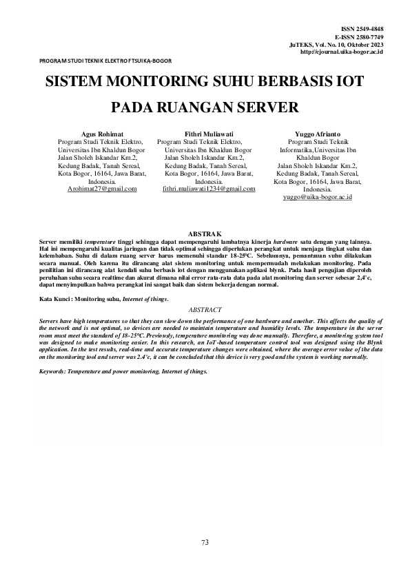 (PDF) Sistem Monitoring Suhu Berbasis Iot Pada Ruangan Server