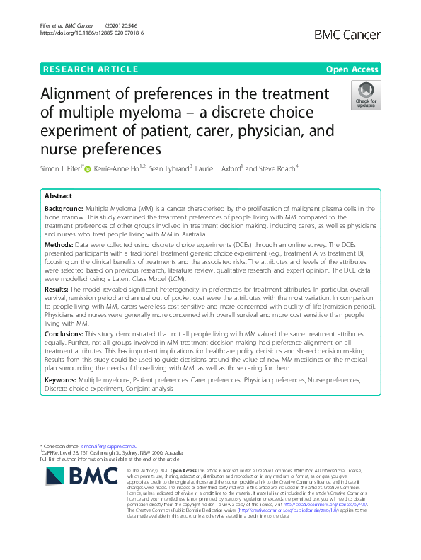 (PDF) Alignment of preferences in the treatment of multiple myeloma – a discrete choice ...