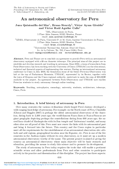 (PDF) An astronomical observatory for Peru