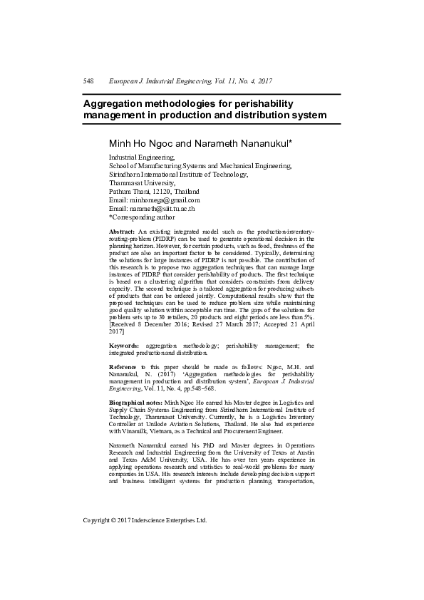 (PDF) Aggregation methodologies for perishability management in ...