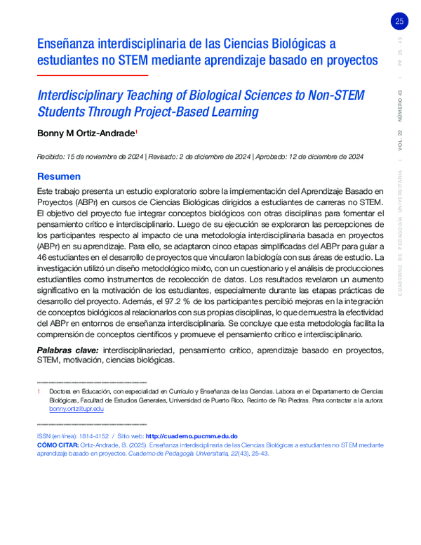 (PDF) Enseñanza interdisciplinaria de las Ciencias Biológicas a ...