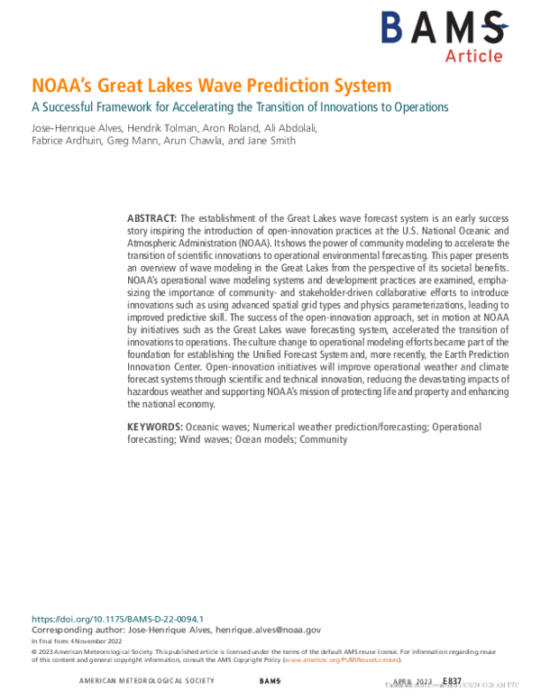 (PDF) NOAA’s Great Lakes Wave Prediction System: A Successful Framework ...