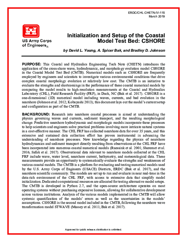 (PDF) Initialization and setup of the Coastal Model Test Bed : CSHORE
