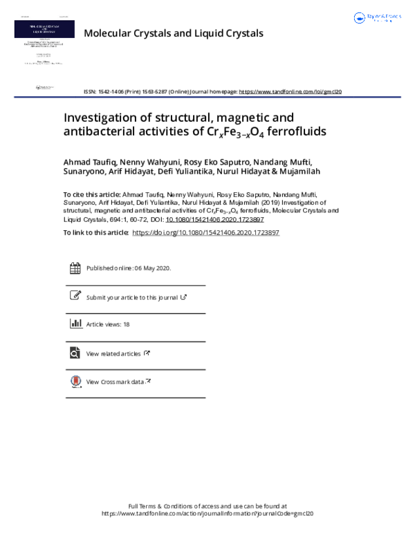 (PDF) Investigation of structural, magnetic and antibacterial activities of CrxFe3−xO4 ferrofluids