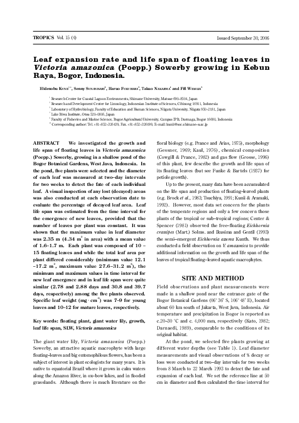 (PDF) Leaf expansion rate and life span of floating leaves in Victoria ...