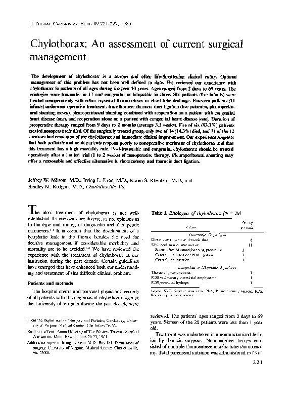(PDF) Chylothorax: An assessment of current surgical management