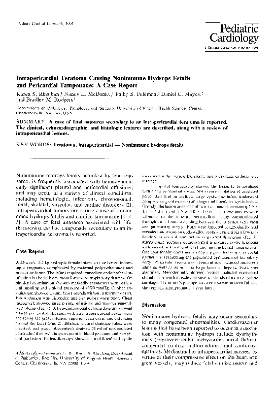 (PDF) Intrapericardial teratoma causing nonimmune hydrops fetalis and pericardial tamponade: A ...