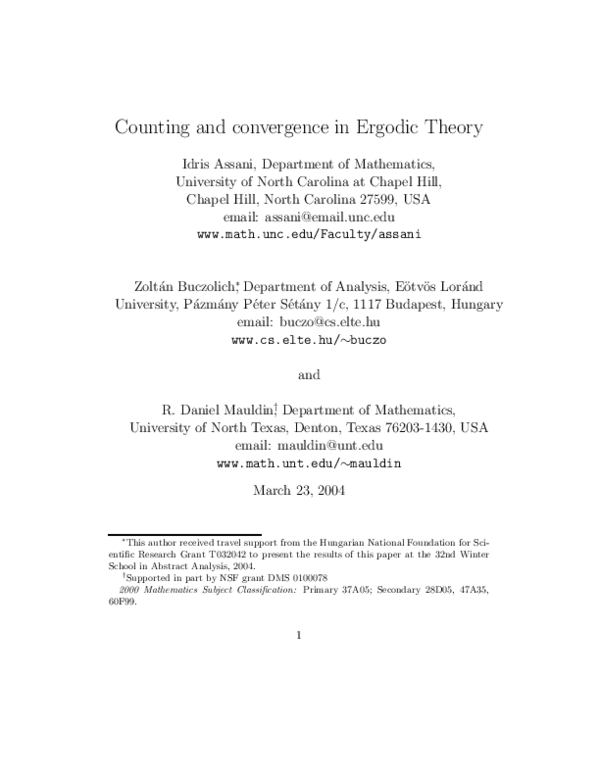 (PDF) Counting and convergence in Ergodic Theory