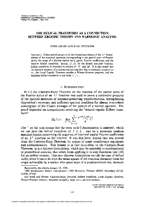 (PDF) The Helical Transform as a Connection between Ergodic Theory and ...