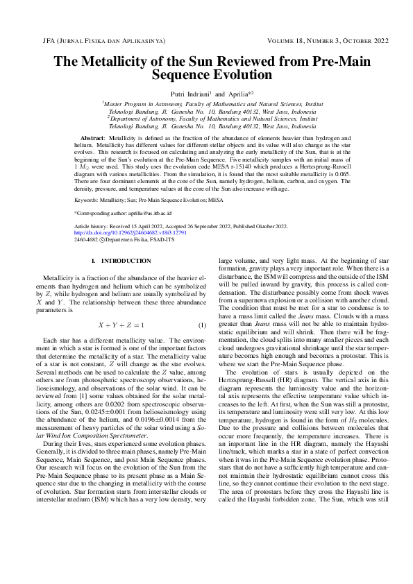 (PDF) The Metallicity of the Sun Reviewed from Pre-Main Sequence Evolution