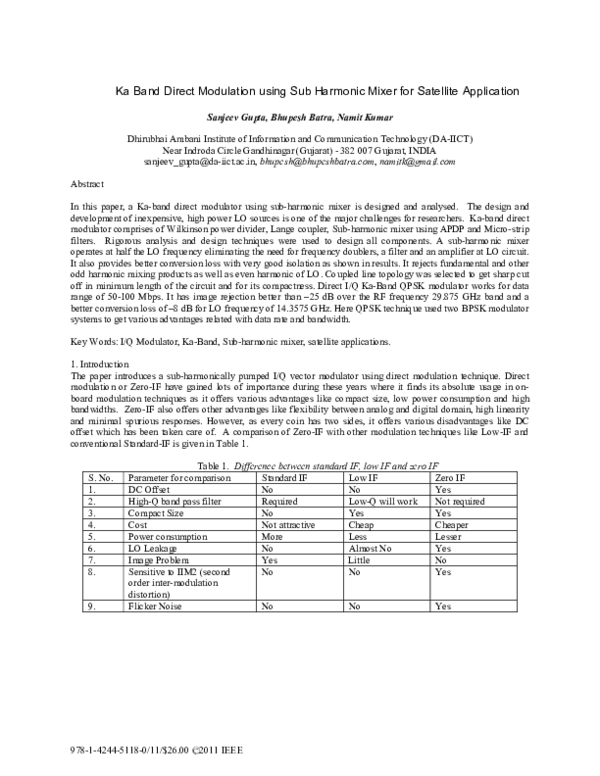 (PDF) Ka Band Direct Modulation using Sub Harmonic Mixer for Satellite ...