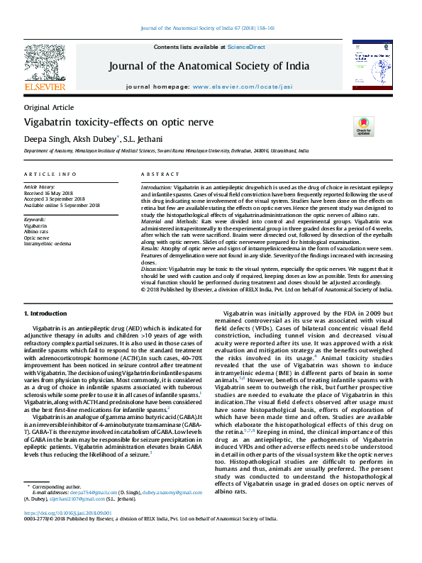 (PDF) Vigabatrin toxicity-effects on optic nerve