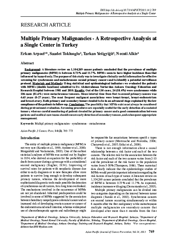 (PDF) Multiple Primary Malignancies - A Retrospective Analysis at a ...