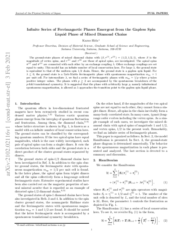 (PDF) Infinite Series of Ferrimagnetic Phases Emergent from the Gapless Spin Liquid Phase of ...