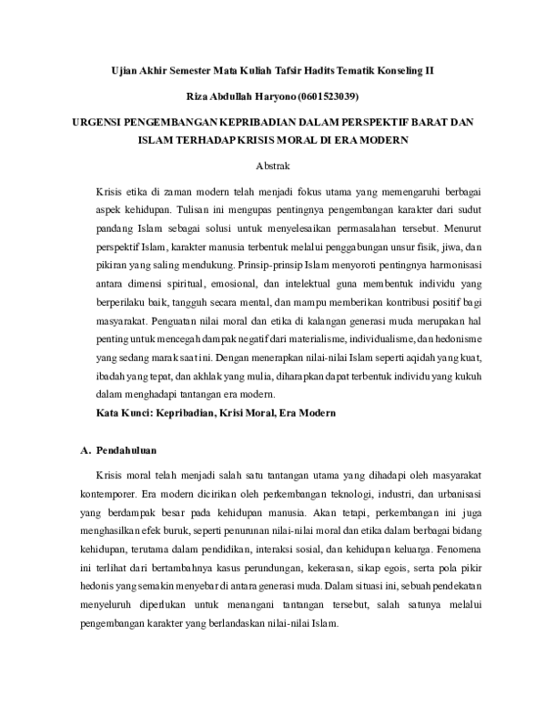 (PDF) Pengembangan Kepribadian Dalam Perspektif Islam dan Urgensinya Dalam Mengatasi Krisis ...