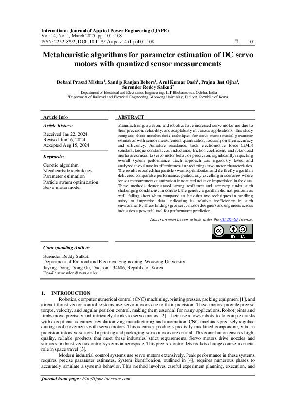 Pdf Metaheuristic Algorithms For Parameter Estimation Of Dc Servo