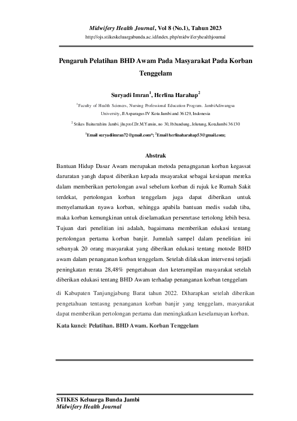 (PDF) Pengaruh Pelatihan BHD Awam Pada Masyarakat Pada Korban Tenggelam