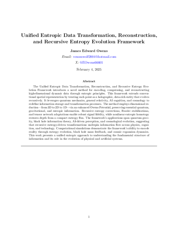 Unified Entropic Data Transformation Reconstruction And Recursive Entropy Evolution Framework