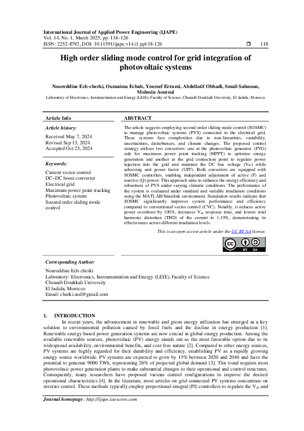 (PDF) High order sliding mode control for grid integration of photovoltaic systems